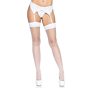Leg Avenue Women's Nylon Fishnet Thigh Highs, White, One Size