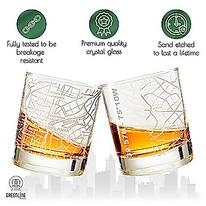 Greenline Goods Whiskey Glasses - 10 Oz Tumbler Gift Set for Philadelphia lovers, Etched with Philadelphia Map | Old Fashioned Rocks Glass - Set of 2