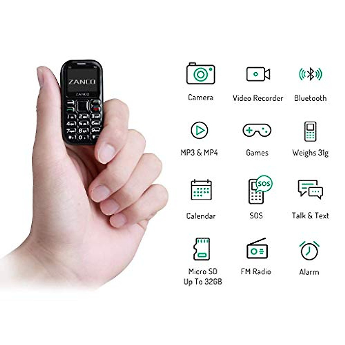 zanco Tiny t2 World's Smallest 3G WCDMA Mobile Phone,Smallest Mini Phone Small Phone Travelling Phone,Pocket Cell Phone