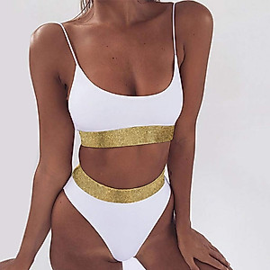 Thenlian Women Solid Bikini Set Swimming Two Piece Swimsuits Swimwear Beach Suit(S, White)