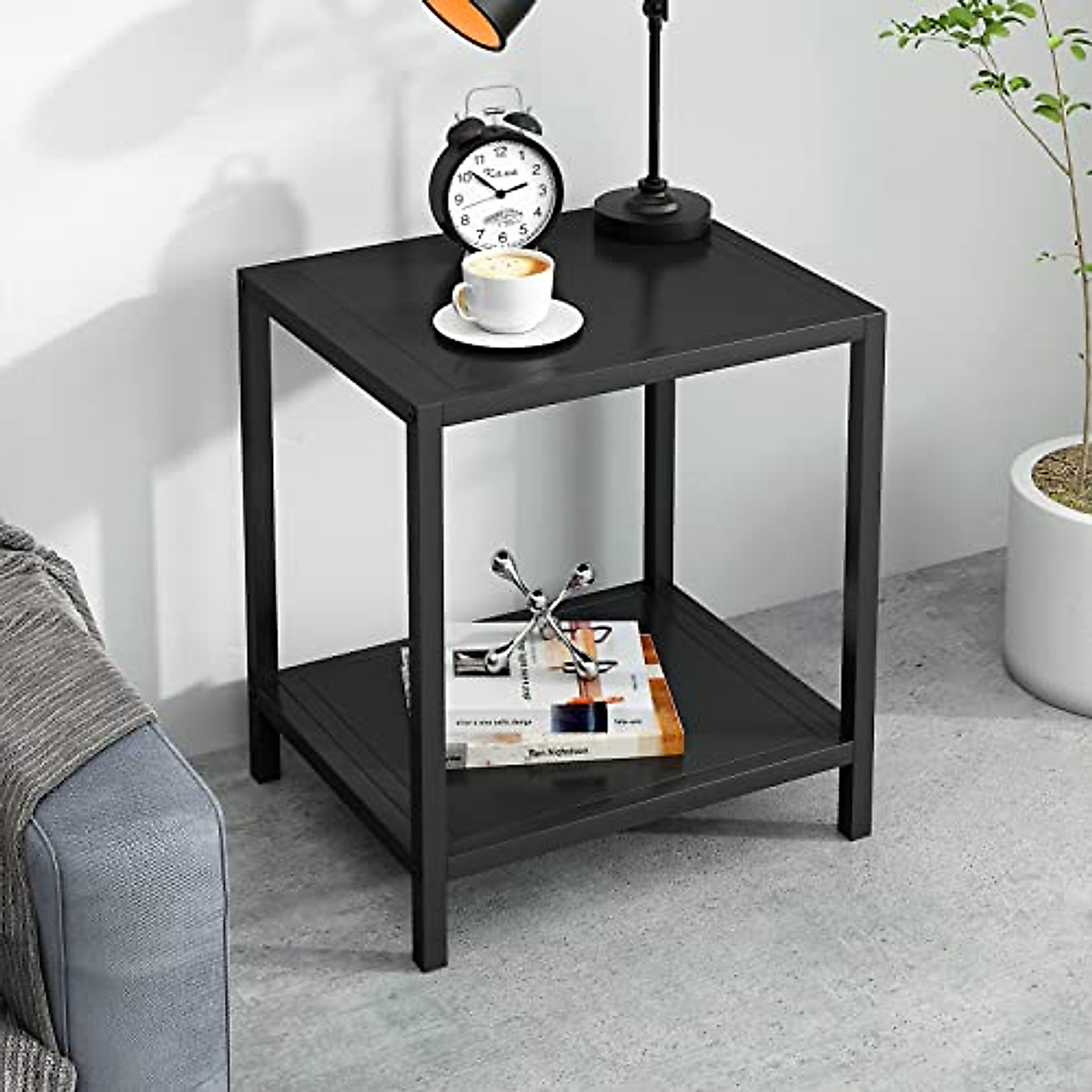 NEW JETO End Table Modern Small 2 Tier Side Table Nightstand/Easy Assembly Living Room Tables-European Wrought Iron Style Square Coffee Table
