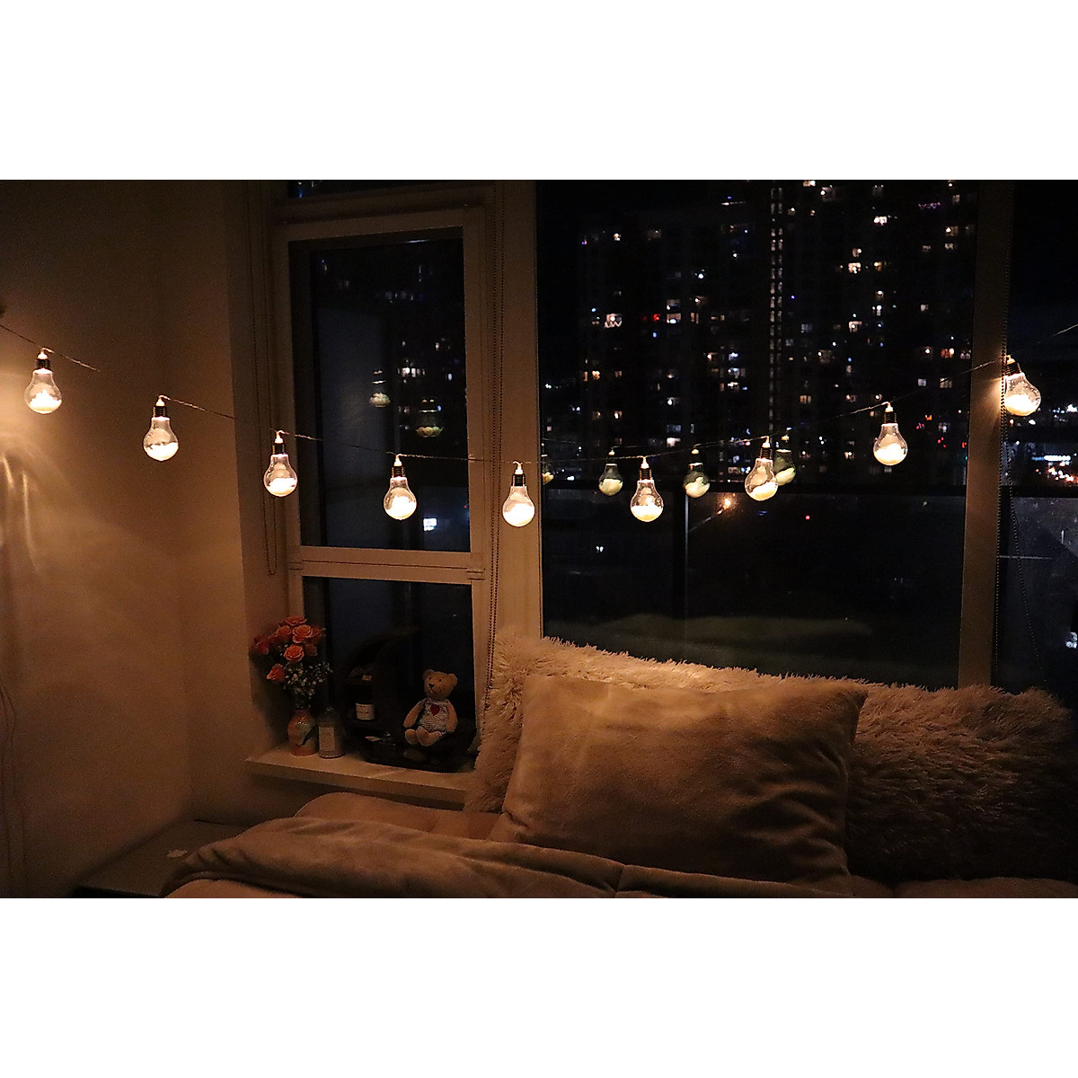 Thegreen Globe String Light led with Sparkles and Flowers Plug in Wall, 9 Light Bulb with Extension + Female Plug a Decorative Lights for Bedroom, Patio, Garden and Waterproof