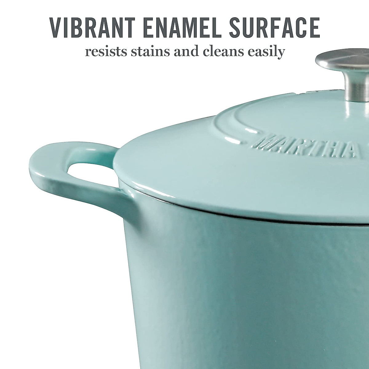 MARTHA STEWART Gatwick 7 QT Enamel Cast Iron Dutch Oven, Martha Blue