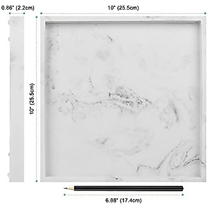 JURUIYUAN Dressing Table Tray Decoration Cosmetic Storage Box Square Resin and Natural Crystal Sand Synthetic one-Piece Imitation Marble 100 Handmade Bathroom Tray (白色)