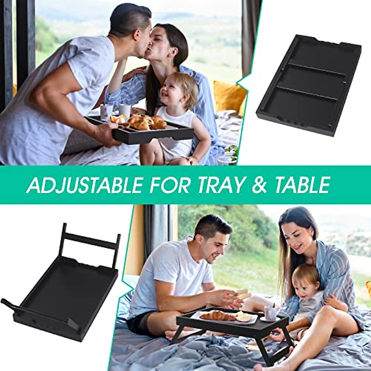 Artmeer Bed Tray Table with Folding Legs,Bamboo Breakfast in Bed for TV Table, Laptop Computer Tray,Eating,Snack Tray Black 2 Pack (Black)