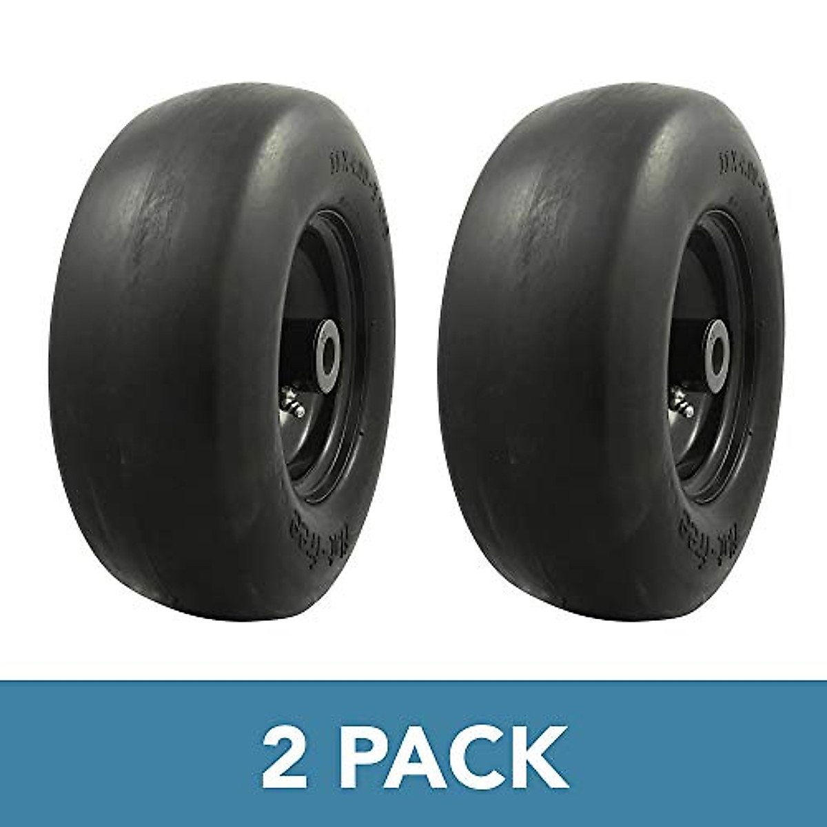 MARASTAR 00232-2pk Universal Fit Flat Free 11x4.00-5 Lawnmower Tire Assembly, 3.4" Centered Hub, 3/4" Bushing