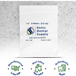 1/4 inch X-Heavy 6.5 oz - Orthodontic Elastic Rubber Bands - 100 Pack - Clear Latex Free, Small, Braces, Dreadlocks Hair Braids, Tooth Gap, Packaging, Crafts, Sonic Dental Supply - Made in USA