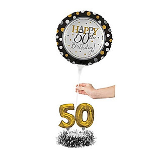 Creative Converting 317307 Happy 50th Birthday Balloon Centerpiece Black and Gold for Milestone Birthday Black & Gold, 18"