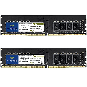 Timetec 32GB KIT(2x16GB) DDR4 2666MHz PC4-21300 Non-ECC Unbuffered 1.2V CL19 2Rx8 Dual Rank 288 Pin UDIMM Desktop Memory RAM Module Upgrade (32GB KIT(2x16GB))