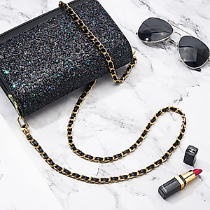 Metal Gold Chain Adjustable Replacement Strap Synthetic Leather Shoulder Bag Cross Body Bag Purse Handbag For Women -48Inch (Black)