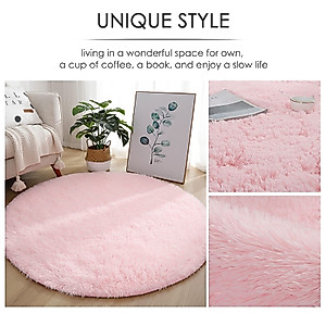 MIEMIE 4x4 Soft Pink Round Area Rug for Bedroom Modern Fluffy Circle Rug for Kids Girls Baby Room Indoor Plush Circular Nursery Rugs Cute Cozy Area Rugs for Living Room