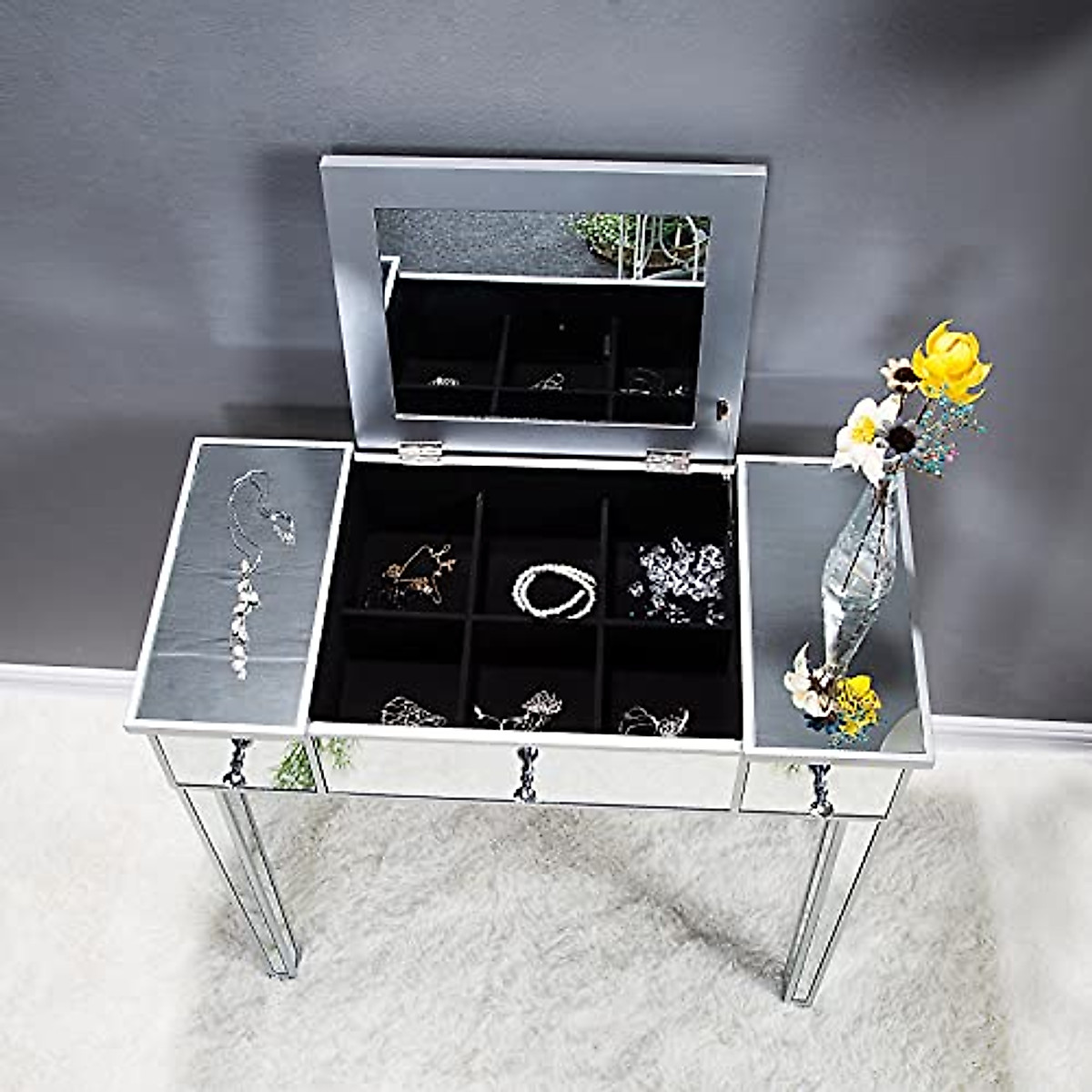 SDGH FCH Flip Glass Mirrored Makeup Table Dressing Table Dressers Study Table (80 x 38 x 76) cm(L x W x H)