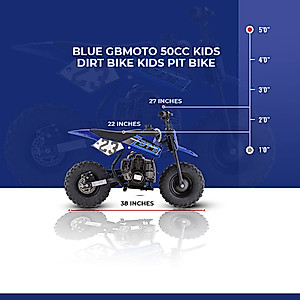 GBmoto Blue 50cc Kids Dirt Bike, Kids Pit Bike, 2-Stroke Gas Dirt Bike