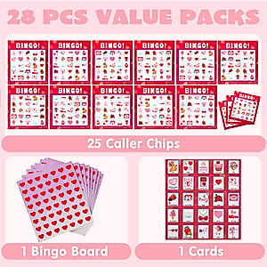 JOYIN Valentines Day Bingo Game Cards (5x5) – 28 Players for Kids Party Card Games, School Classroom Games, Love Party Supplies, Family Entertainment Activities