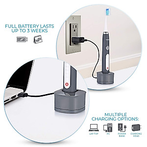 Mueller Sonic Rechargeable Electric Toothbrush with CrossClean Technology, 5 Modes, IPX7 Fully Waterproof, Built-in Auto Timer, 3D Cleaning Action, Grey