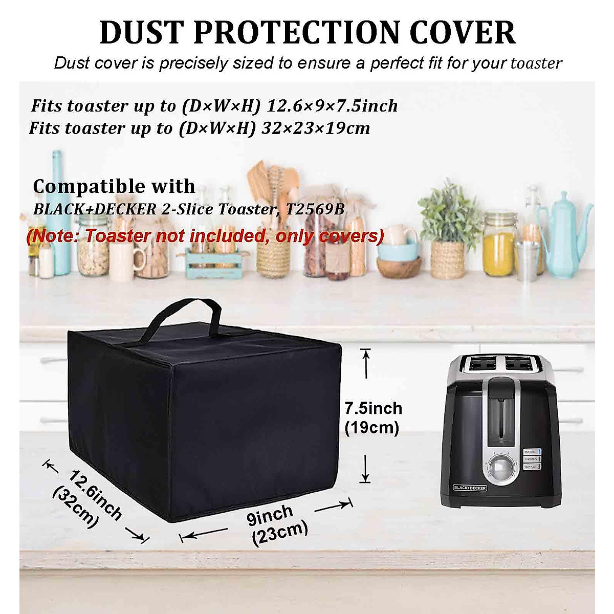 NUENSS-ROR Toaster Cover Waterproof Heat-Resistant Dust-proof Cover Case 2-Slice Toaster Protective Sleeve with Convenient Handle for BLACK+DECKER 2-Slice Toaster T2569B (12.6"D×9"W×7.5"H)