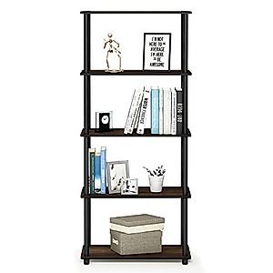 Furinno Turn-N-Tube 5-Tier Multipurpose Shelf / Display Rack / Storage Shelf / Bookshelf, Round Tubes, Columbia Walnut/Black