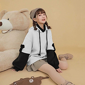 Mimacoo Cute Bear Hoodies for Teen Girls Brown Sweatshirt Long Sleeve Shirts Oversized Pullover with Personality Bag
