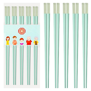 5 Pairs Chopsticks-Reusable Chopsticks Dishwasher Safe, 9.6 inch/24.3cm Matte Non-Slip Fiberglass Chop Sticks, Chinese/Japanese Korean Chop Stick Gift, Plum Blossom, Green