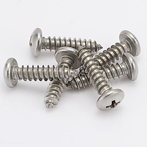 #8 x 3/4" Pan Head Self Tapping Screws Sheet Metal Wood Screws, 304 Stainless Steel 18-8, 100 PCS