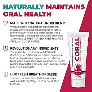 Coral Nano Silver Bubble Berry Kids Toothpaste, Natural Fluoride Free Teeth Whitening Toothpaste, Coral Calcium Nano Silver Infused SLS Free - 4 Ounces (2 Pack)