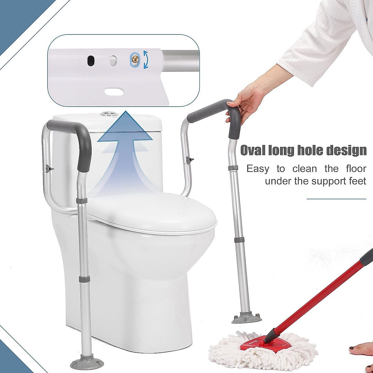 Toilet Safety Rail for Seniors, Toilet Grab Bars for Seniors and Disabled, Toilet Handles for Elderly with Adjustable Width and Height, 350 lb Weight Capacity, FSA/HSA Eligible (White)
