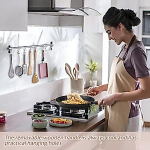 KWAY Cast Iron Skillets, Cast Iron Pan, 10 Inch Frying Pans Nonstick, Less Fat Cooking Pan - Resistant Hot Wooden Handle - Easy to Clean Handy Fry Pan - Camping Indoor and Outdoor Cooking (10 inch)