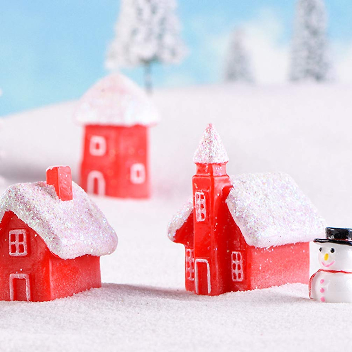 SEWACC 8pcs Christmas Indoor Decoration Christmas Tree Ornaments Christmas Houses Christmas Desktop Decor for Miniature DIY Snow Globe Kit Desktop Decoration Red Crafts Candy