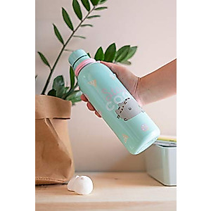 Grupo Erik Official Pusheen Water Bottle-Sports Bottle-500ml / 17OZ, Stainless Steel, Vacuum Insulated Water Bottle, Double Wall Reusable Water Bottle With Carabiner, BPA Free, Kawaii Water Bottle