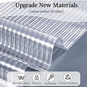 Windimiley Window Privacy Film 3D Reeded Glass Window Clings Bathroom Fluted Frosted Decorative Door Covering Adhesive UV Sun Blocking Heat Blocker Window Tint,23.1X157.4 in,Transparent