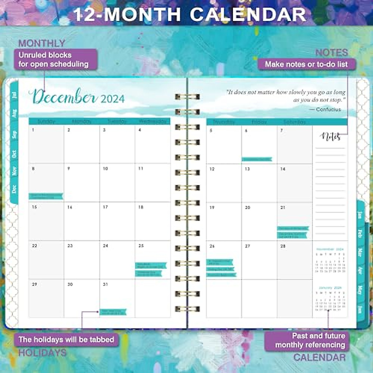 2024-2025 Planner - Planner/Calendar 2024-2025, Jul 2024 - Jun 2025, 2024-2025 Planner Weekly and Monthly with Tabs, 6.3" x 8.4", Hardcover with Back Pocket + Thick Paper - Oil Painting