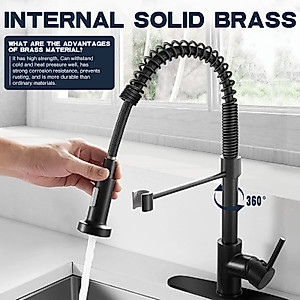 ZSW Kitchen Faucets with Pull Down Sprayer, Commercial Industrial Spring Single Handle Stainless Steel & Solid Brass Kitchen Sink Faucets for Farmhouse Camper Kitchen Rv (Matte Black)