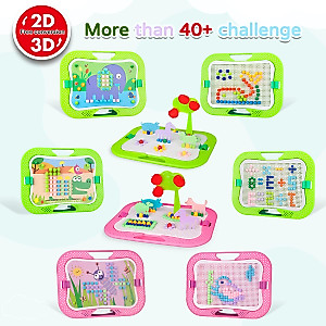 TAKIHON Button Art Toys,Mosaic Puzzles for Kids,Mushroom Peg Puzzle Board,DIY 3D Puzzle,Fine Motor and Preschool Educational,Creative Toys for Toddlers,Boys,Girls(Red)