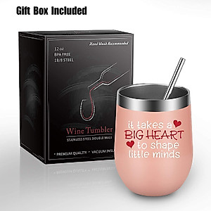 LEADO Teacher Gifts for Women, Teacher Appreciation Gifts - Funny Thank You Gifts, Christmas, Birthday Gifts for Teachers - It Takes a Big Heart to Shape Little Minds Wine Tumbler, 2 Pack
