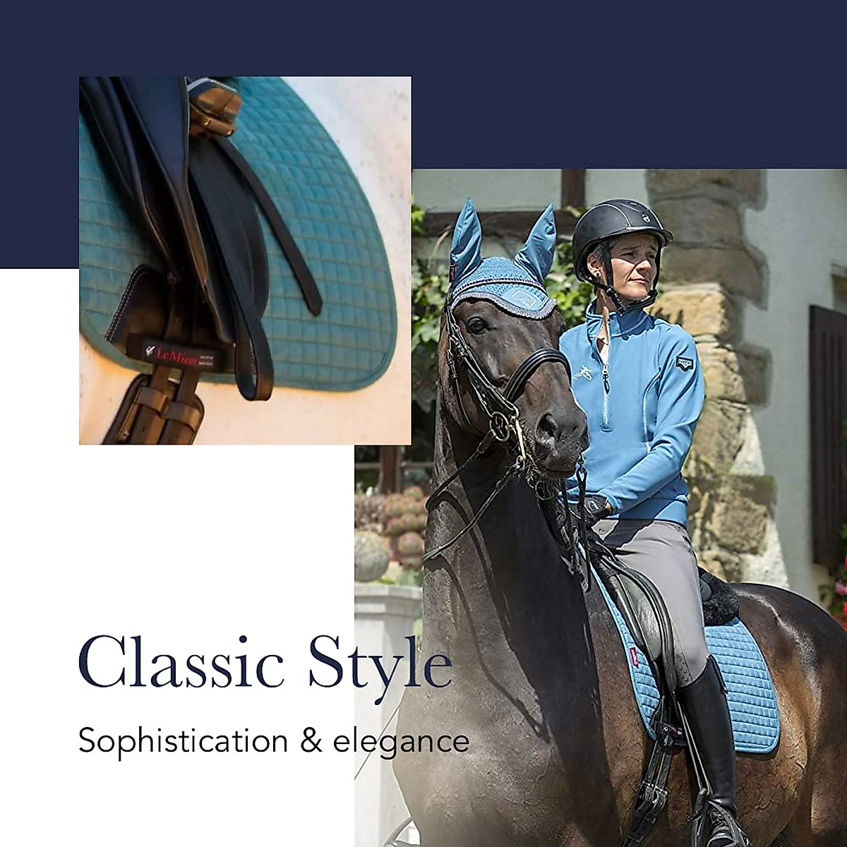 LeMieux Dressage Carbon Mesh Square Saddle Pad - English Saddle Pads for Horses - Equestrian Riding Equipment and Accessories (Navy - Large)