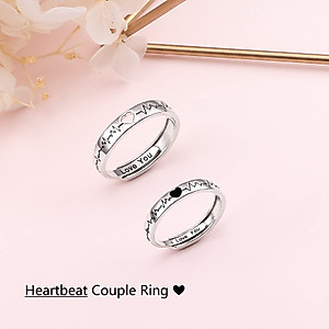 Couple Rings Valentine's Day Gifts Engagement Ring 925 Sterling Silver Heart Matching Rings for Couples Adjustable Size Promise Rings Wedding Ring