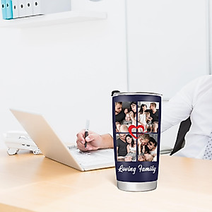 Personalized Tumbler with Picture Text Logo - Custom 20 Oz Stainless Steel Insulated Tumbler with Lid, Personalized Travel Coffee Mug with Photo, Customized Christmas Gifts for Women Men