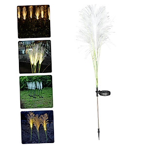 ABOOFAN Fiber Optic Reed Light Solar Garden Light Solar Path Lights Fiber Optic Garden Lights Solar Lights Outdoor Decor Garden Lights Solar Powered White Stainless Steel Led