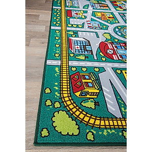 Rugshop Kids Educational Learning City Life Road Non Skid (Non Slip) Area Rug 5' x 7' Green