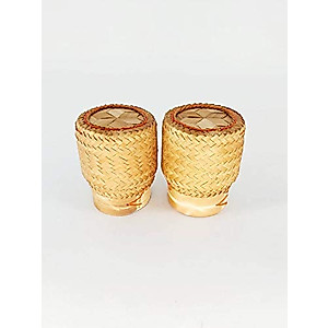 2 Sets of Mini Basket Size 8x8x11 cm. Handwoven Handmade Sticky Rice Serving Basket from Natural Bamboo