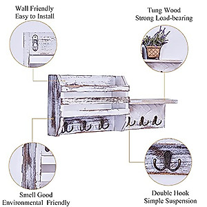 ZSHY.T.SUN Key Holder for Wall - 22.8" x 8.6" x 3.7"Wall Mounted Mail Organizer Wooden Decorative for Coats,Keys with 6 Double Key Hooks for Entryway, Hallway, Kitchen, Living Room,(Light Brown)