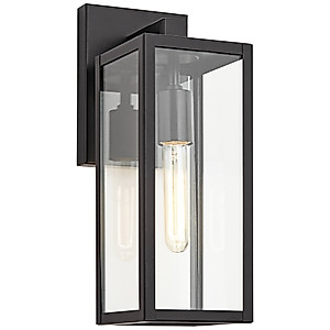 John Timberland Titan Modern Outdoor Wall Light Fixture Mystic Black 14 1/4" Clear Glass Panel for Exterior Barn Deck House Porch Yard Patio Outside Garage Front Door Garden Home Roof Lawn