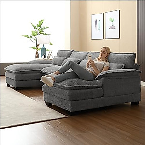 Eafurn Free Combination U Shaped Sectional Chaise Lounge,Velvet Upholstery Symmetrical Modular Solid Wood Legs,Convertible Sleeper Sofa & Couch Living Room Furniture Sets, Gray 110.63"