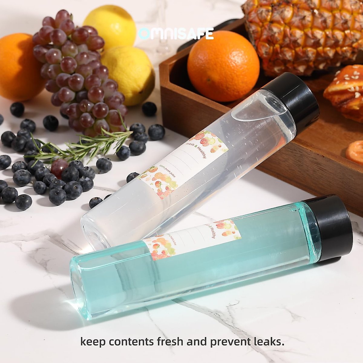 OMNISAFE 15Pcs 12Oz Rectangle Plastic Juice Bottles with Caps, Empty Reusable Clear Bottles with Leak-Proof Lid, Bulk Water Containers for Cold Drinks, Smoothie and Beverages