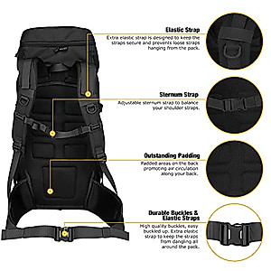 Mardingtop 50 Liter Internal Frame Backpack with Rain Cover for Military Camping Hiking Traveling Black-M5973