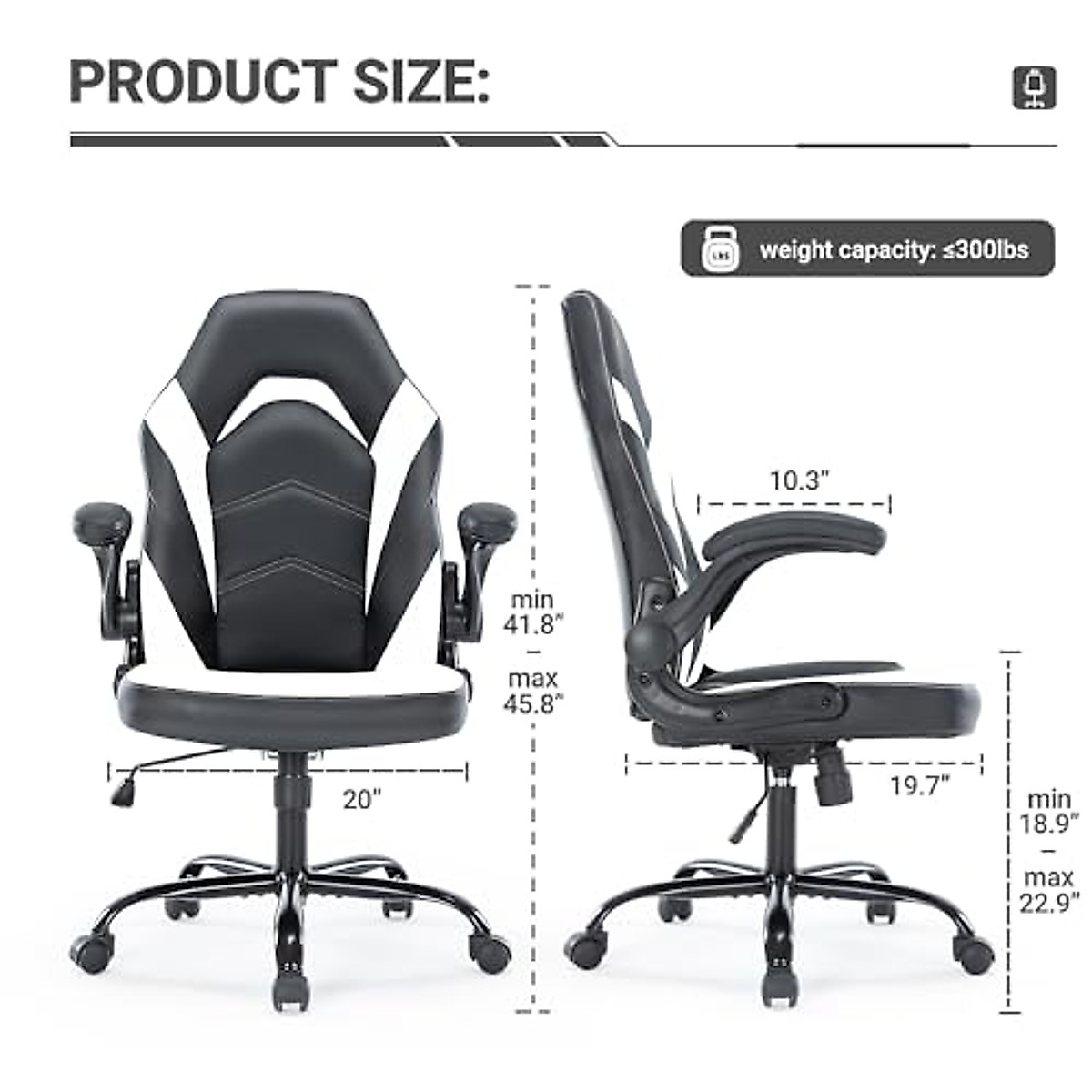 Computer Gaming Chair High Back, Ergonomic Office Seat with Flip-up Armrest, Wheeled Video Gamchair for Adults