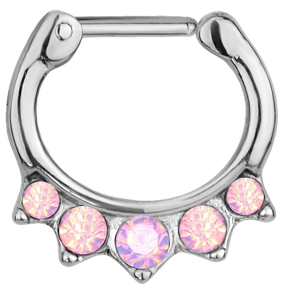Forbidden Body Jewelry 16g Surgical Steel Synthetic Pink Opal Hanger Septum Clicker Hoop
