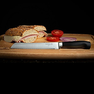 Mundial 8-inch Elegance Chef Kitchen Bread Knife, Sharp Serrated Stainless-Steel Razor Blade, with Protective Plastic Sleeve (Hercules 6621-8)