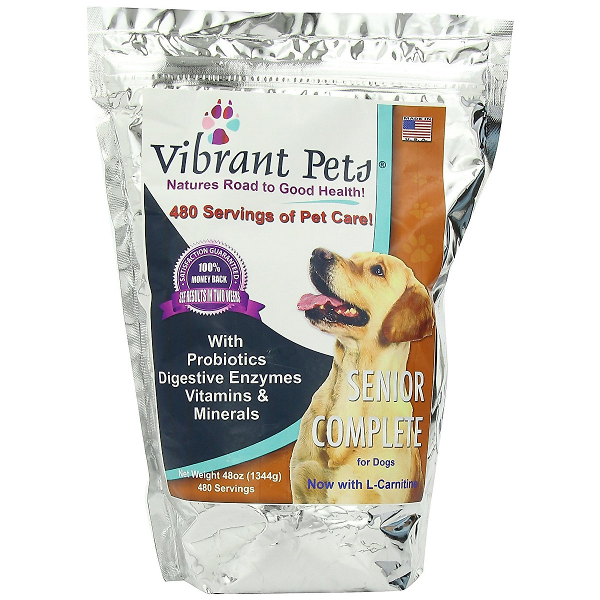 Vibrant Pets Senior Complete Dog Immune System Supplement | Older Dog Muscle and Joint Supplement with Probiotics & Enzymes for Digestion | Nutrient-Rich Skin & Coat Immune Booster Powder 48oz