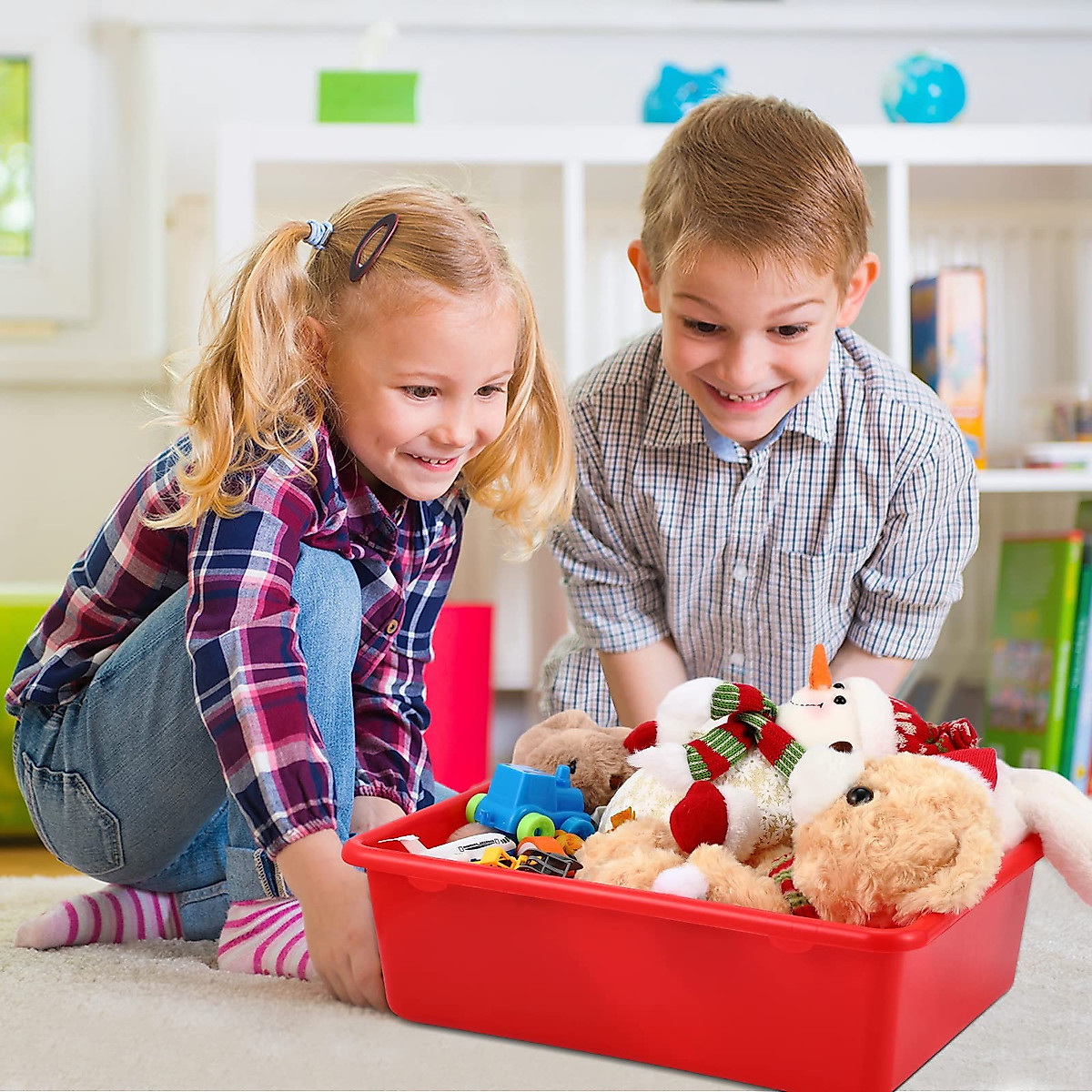 Wettarn 12 Pcs Plastic Cubby Bins 15.35 x 11.42 x 4.72 Inches Stackable Organizer Storage Cubbies Labels for Classroom School Nursery Playroom Home Office Storage Bins Cubby Bins